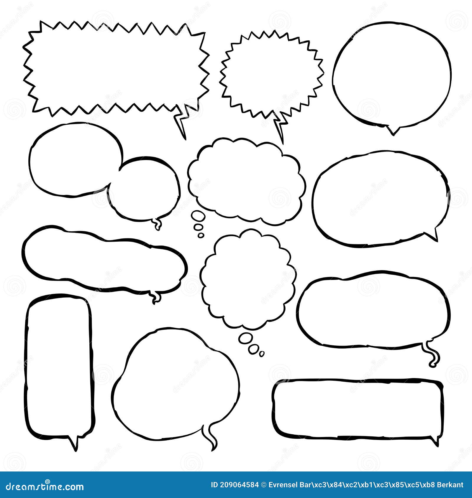 Hand Drawn Line Art Speech Bubble Set. Stock Vector - Illustration of ...