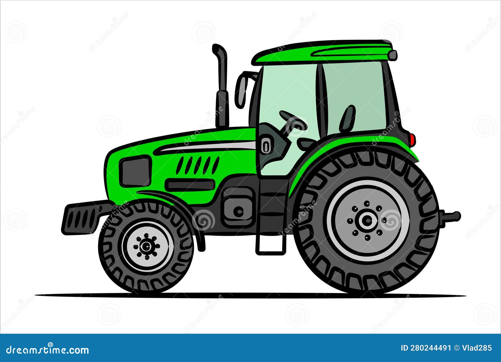 A Hand Drawn Art of a Green Tractor. Stock Vector - Illustration of ...