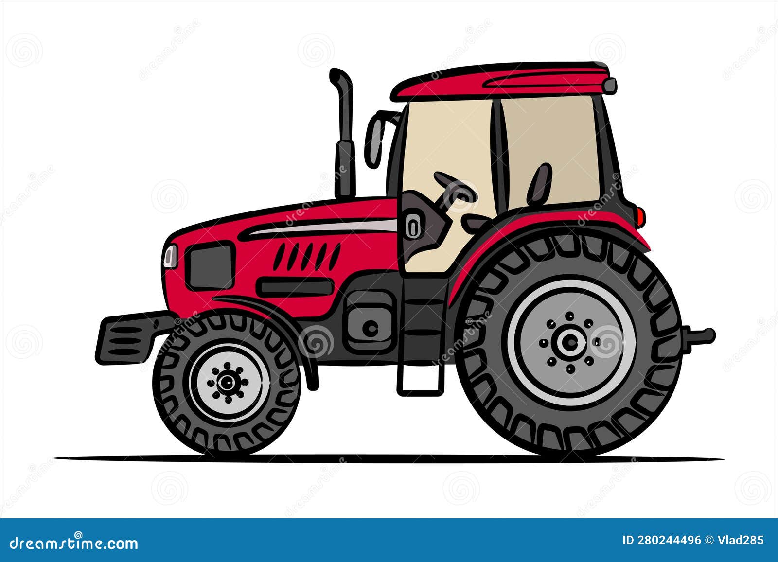 A Hand Drawn Art of a Red Tractor. Stock Vector - Illustration of land ...