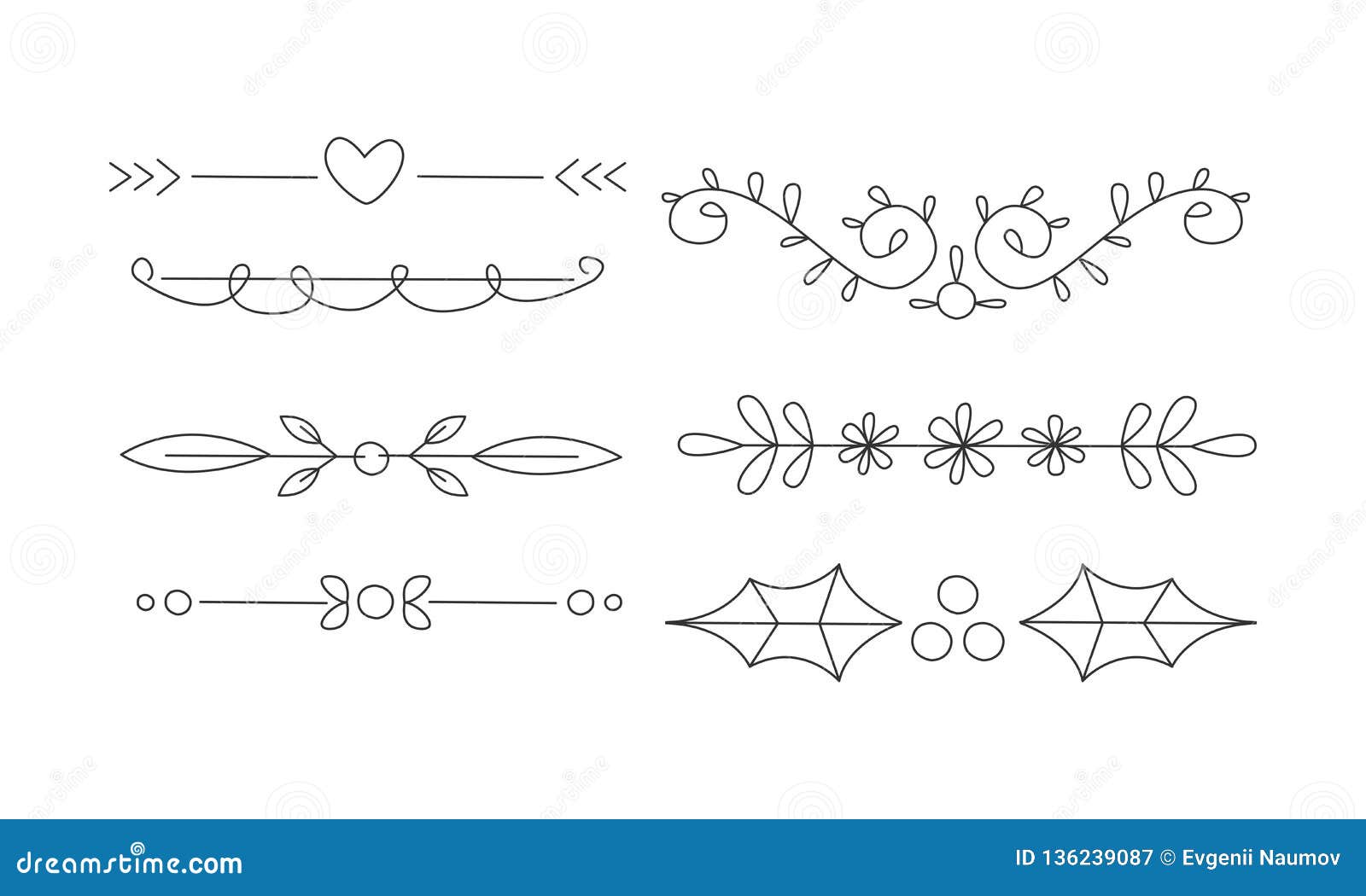 Hand Drawn Line Borders Set, Decorative Design Elements, Text Dividers ...