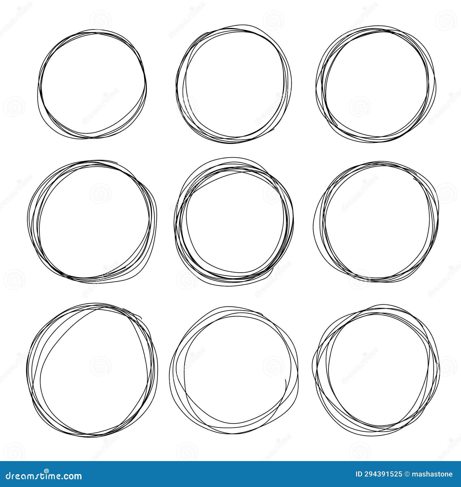 Hand Drawn Line Circles Sketch Set. Vector Black Design Elements ...