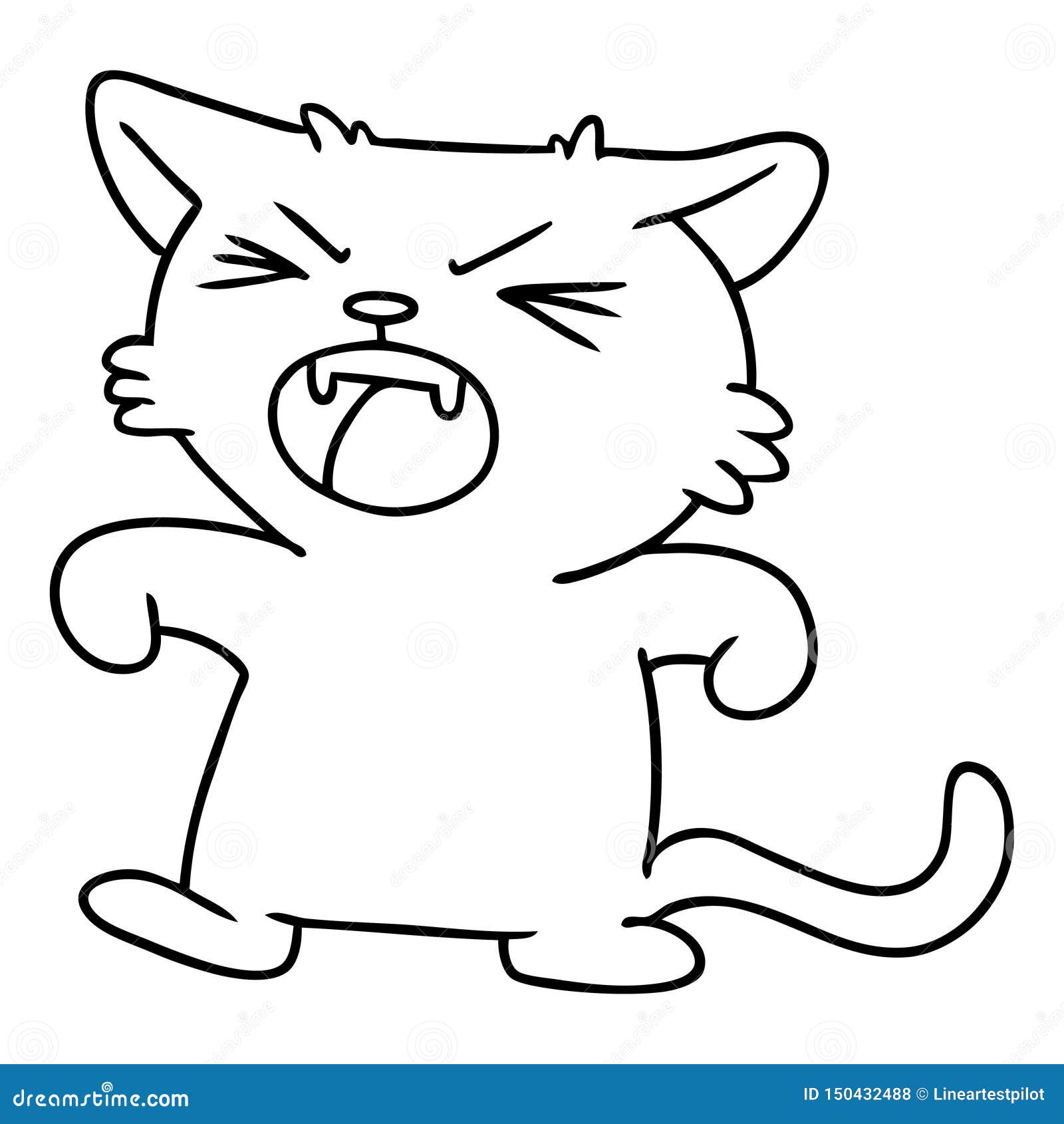 Hand Drawn Line Drawing Doodle of a Screeching Cat Stock Vector ...