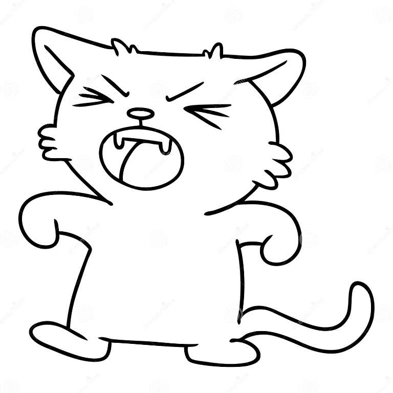 Hand Drawn Line Drawing Doodle of a Screeching Cat Stock Vector ...