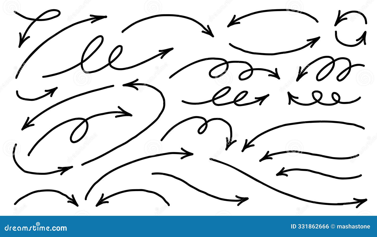 Hand Drawn Line Dynamic Arrows Set. Vector Black Design Elements ...