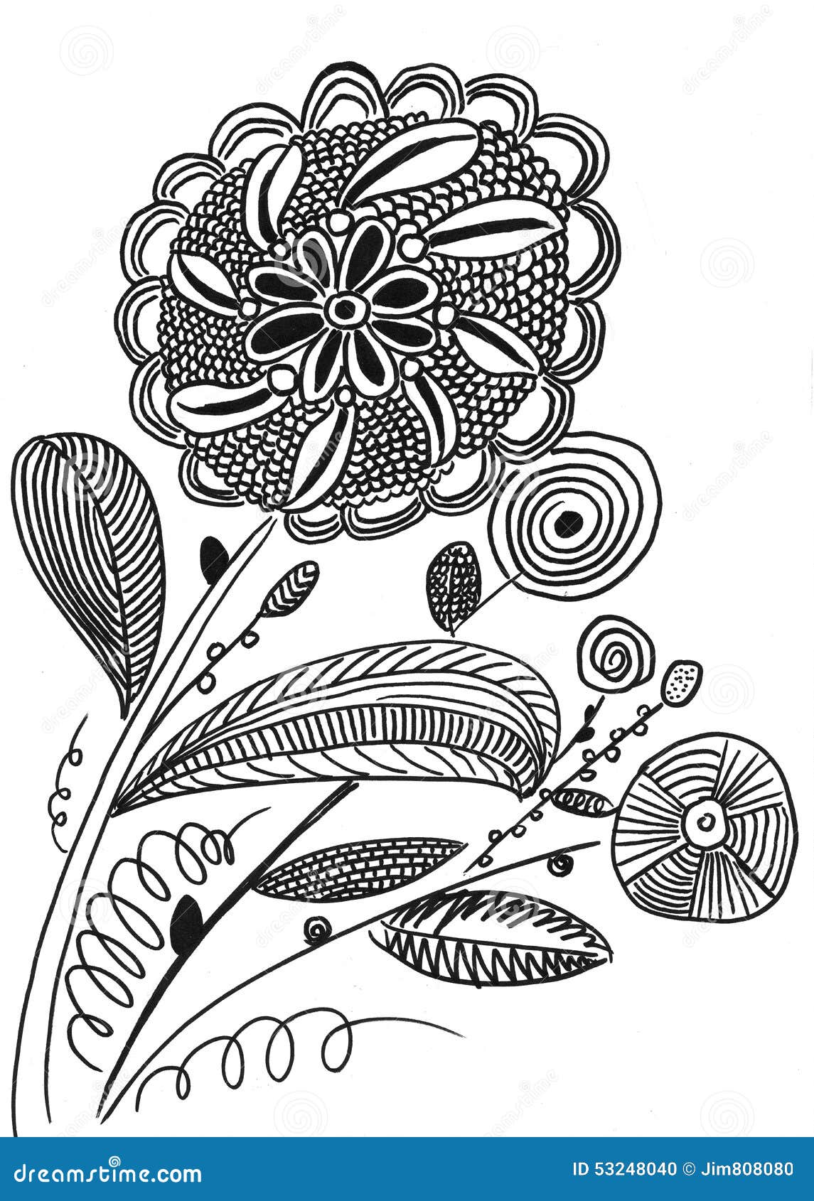 Hand drawn line flower stock illustration. Illustration of line - 53248040