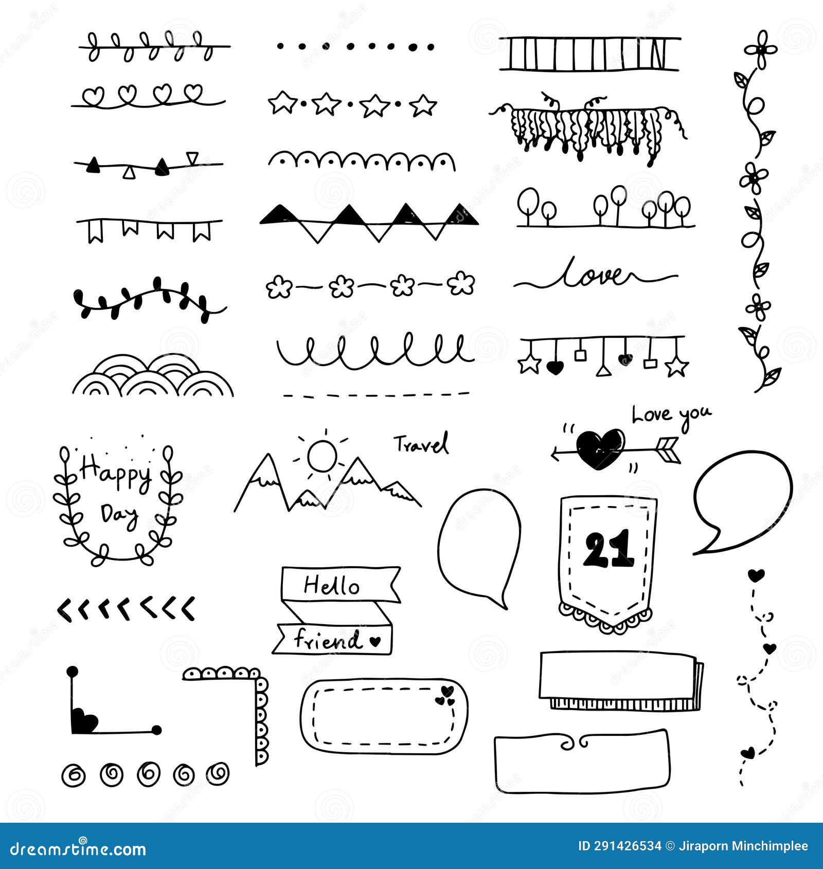 Hand Drawn Line and Text Box Doodles Vector Illustration Set Stock ...