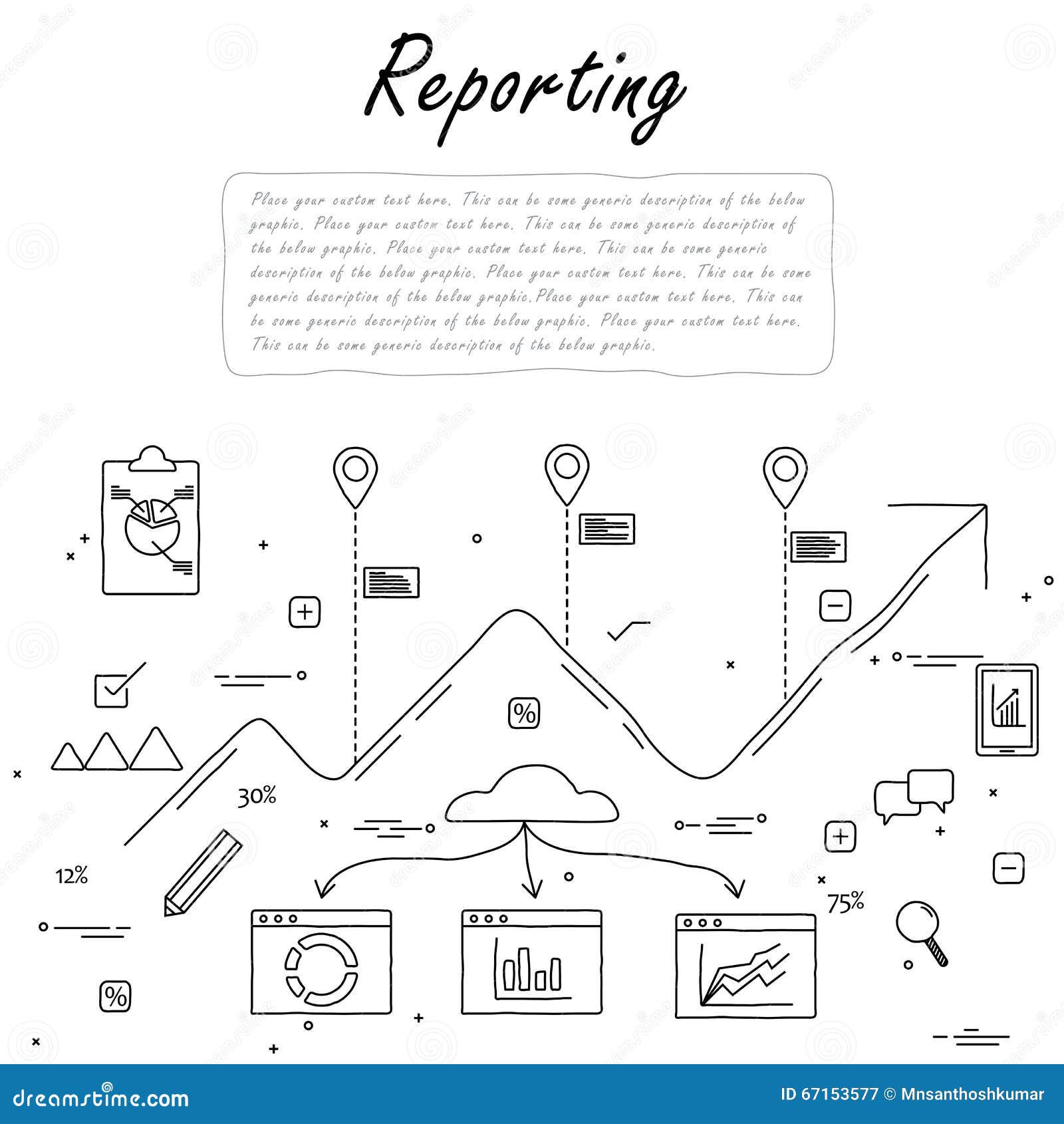 Hand Drawn Line Vector Doodle of Concept of Reporting and Statistics ...