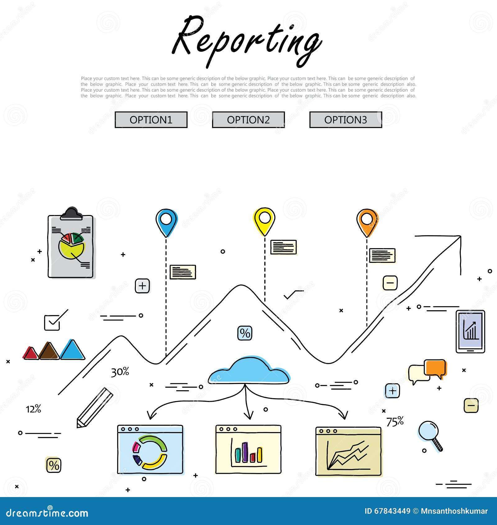 Hand Drawn Line Vector Doodle of Concept of Reporting Stock Vector ...