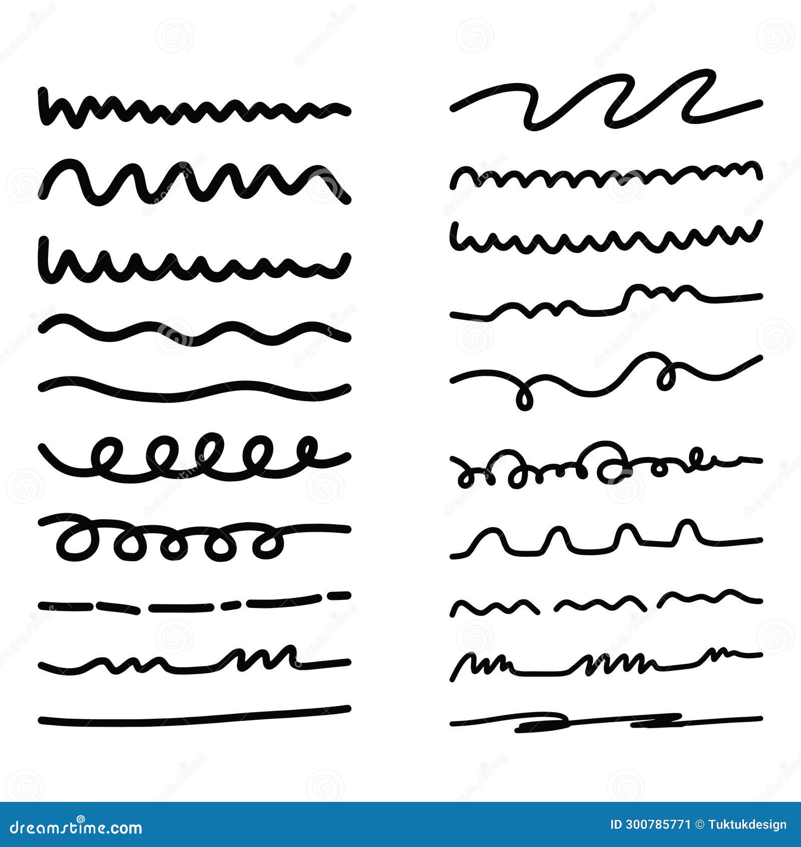 Doodle Underline, Emphasis, Line Shape Set. Hand Drawn Swirl Swoosh ...
