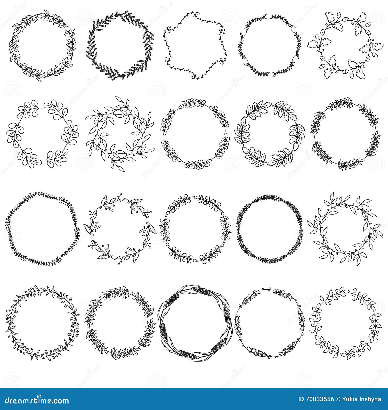 Hand Drawn Linear Floral, Laurel Wreaths Stock Vector - Illustration of ...