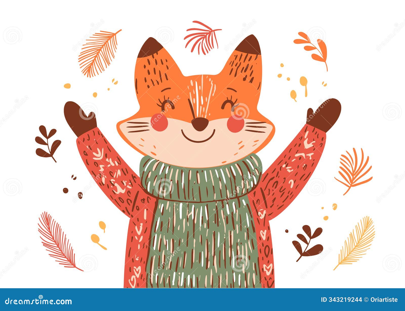 Hand-Drawn Little Fox in Winter Attire Stock Illustration ...