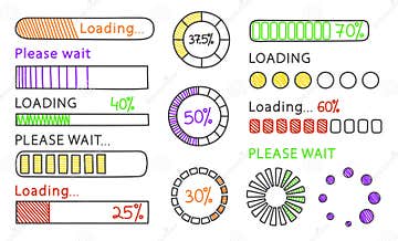 Hand Drawn Loading Bar. Doodle Progress Indicators, Circular Download ...