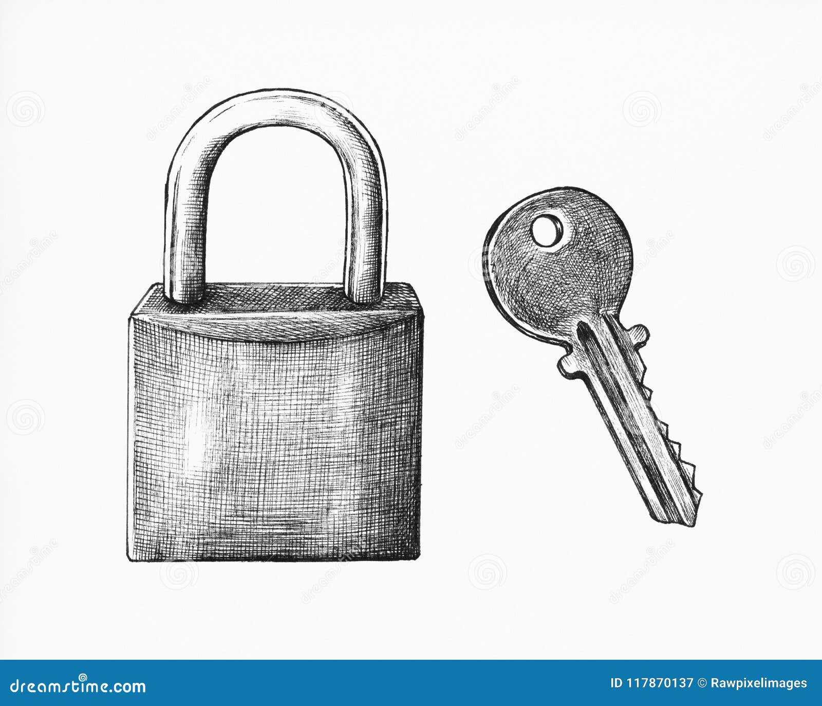 Hand Drawn Lock and Key Illustration Stock Illustration - Illustration ...