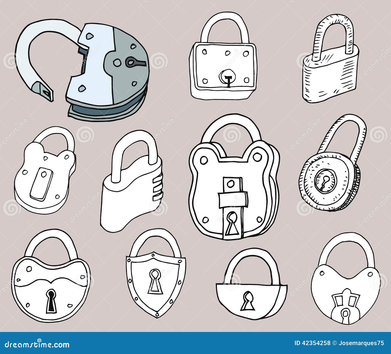 Hand drawn locks icon set stock vector. Illustration of farm - 42354258