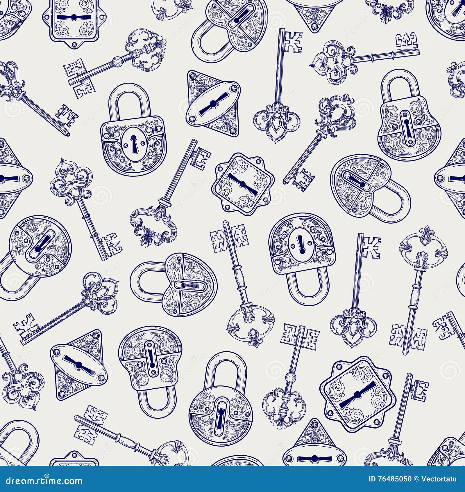 Hand Drawn Locks and Keys Pattern Stock Vector - Illustration of ornate ...