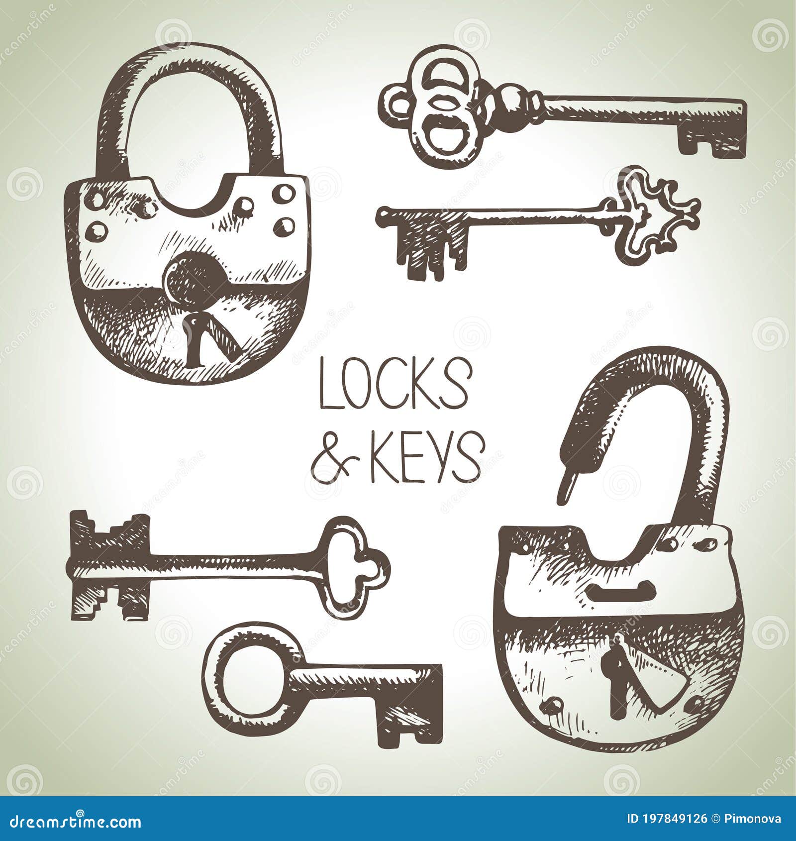Hand Drawn Locks and Keys Set Stock Vector - Illustration of heraldic ...