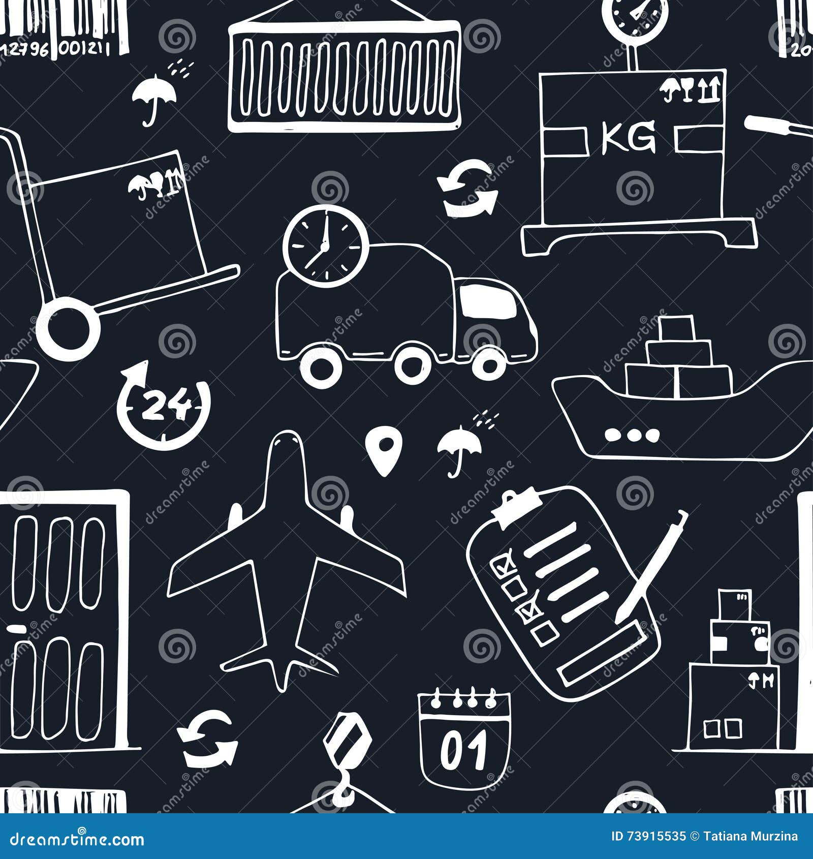 Hand Drawn Logistics and Delivery Sketch Seamless Pattern Stock Vector ...