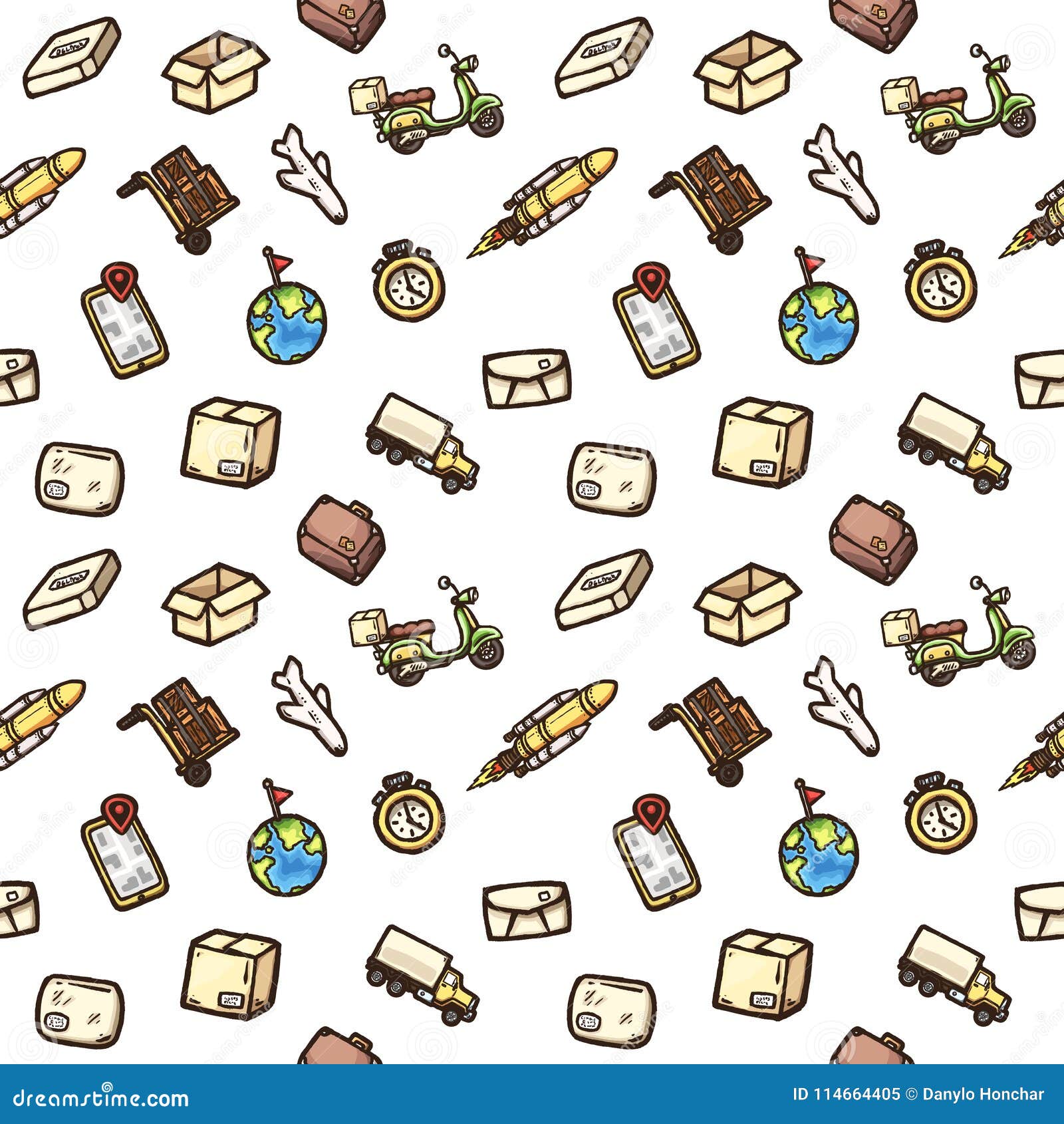 Hand Drawn Logistics Seamless Pattern. Stock Vector - Illustration of ...