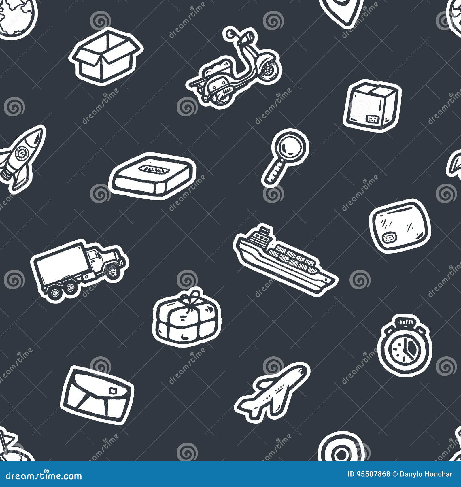 Hand Drawn Logistics Seamless Pattern. Stock Vector - Illustration of ...