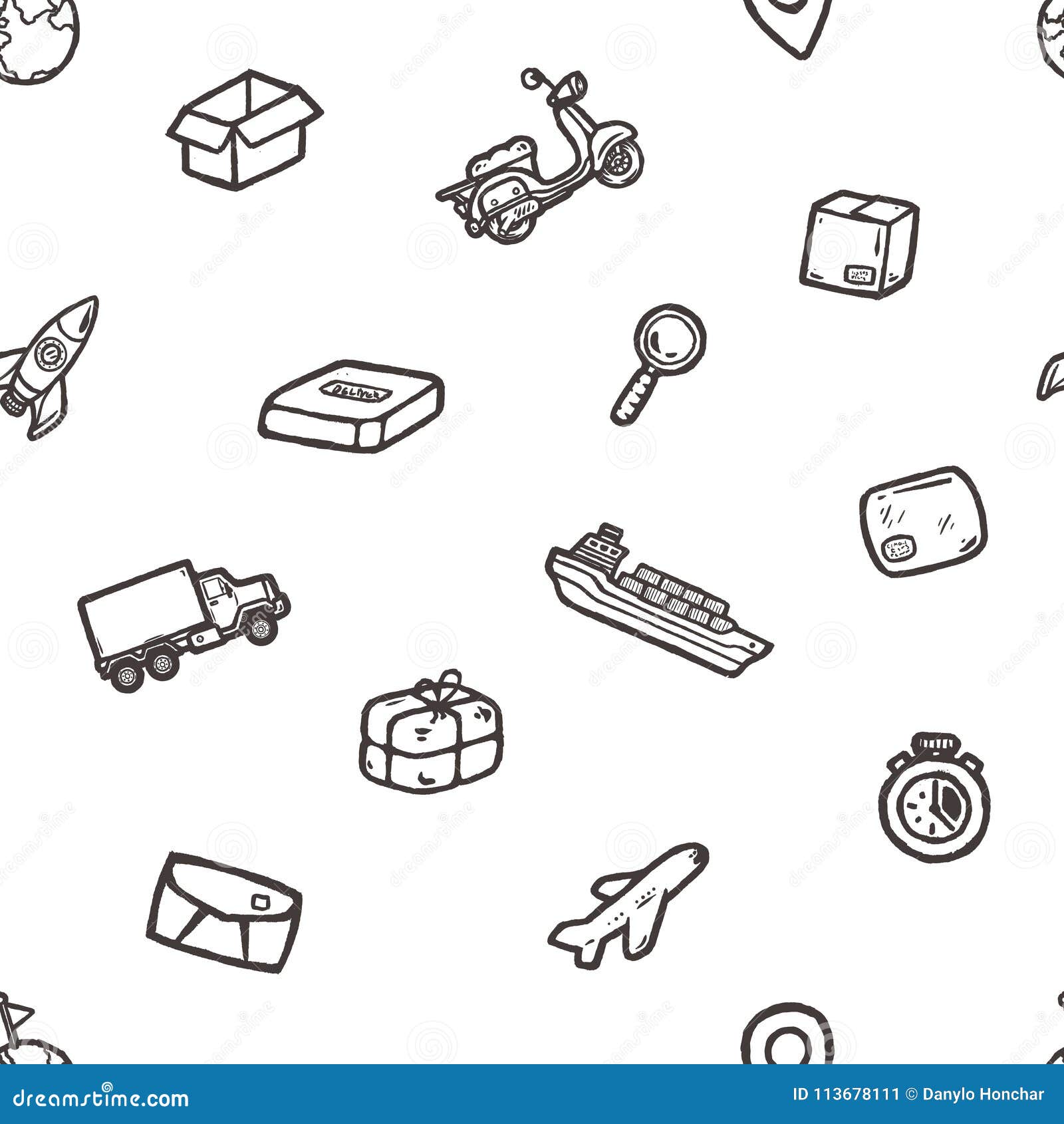 Hand Drawn Logistics Seamless Pattern. Stock Vector - Illustration of ...