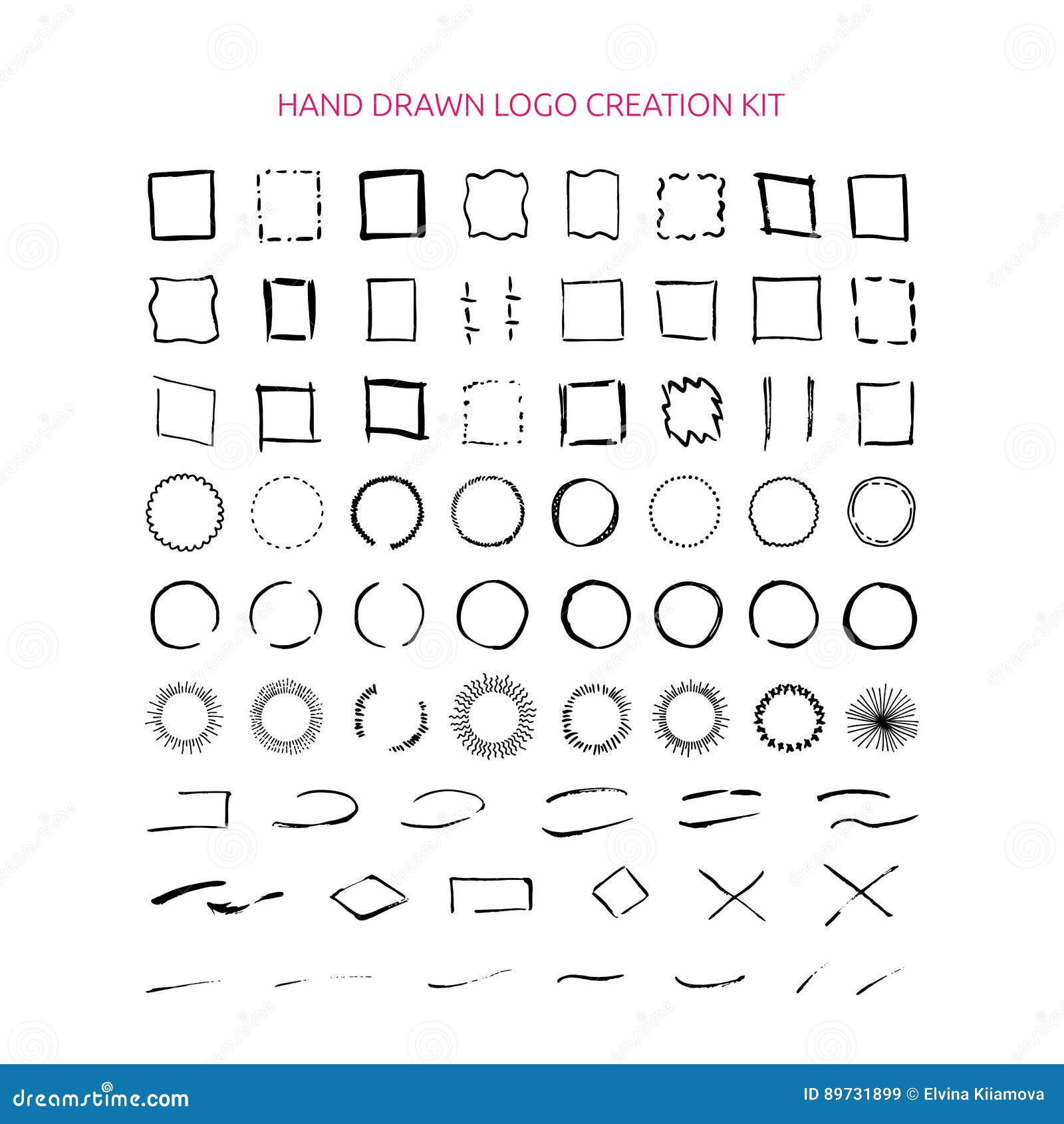 Hand Drawn Logo Creation Kit. Stock Vector - Illustration of card ...