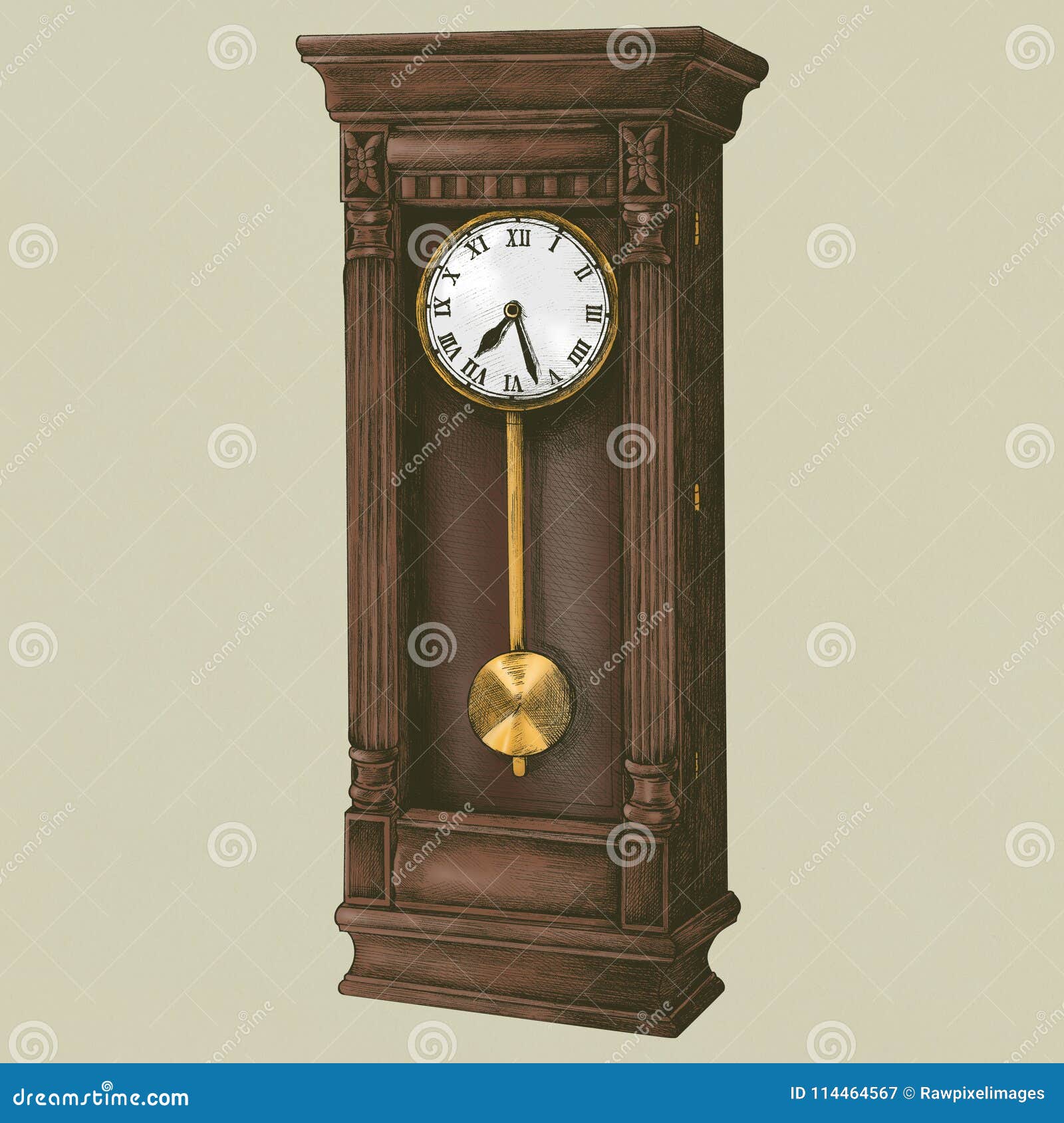 Hand Drawn Long Case Clock Retro Style Stock Illustration ...