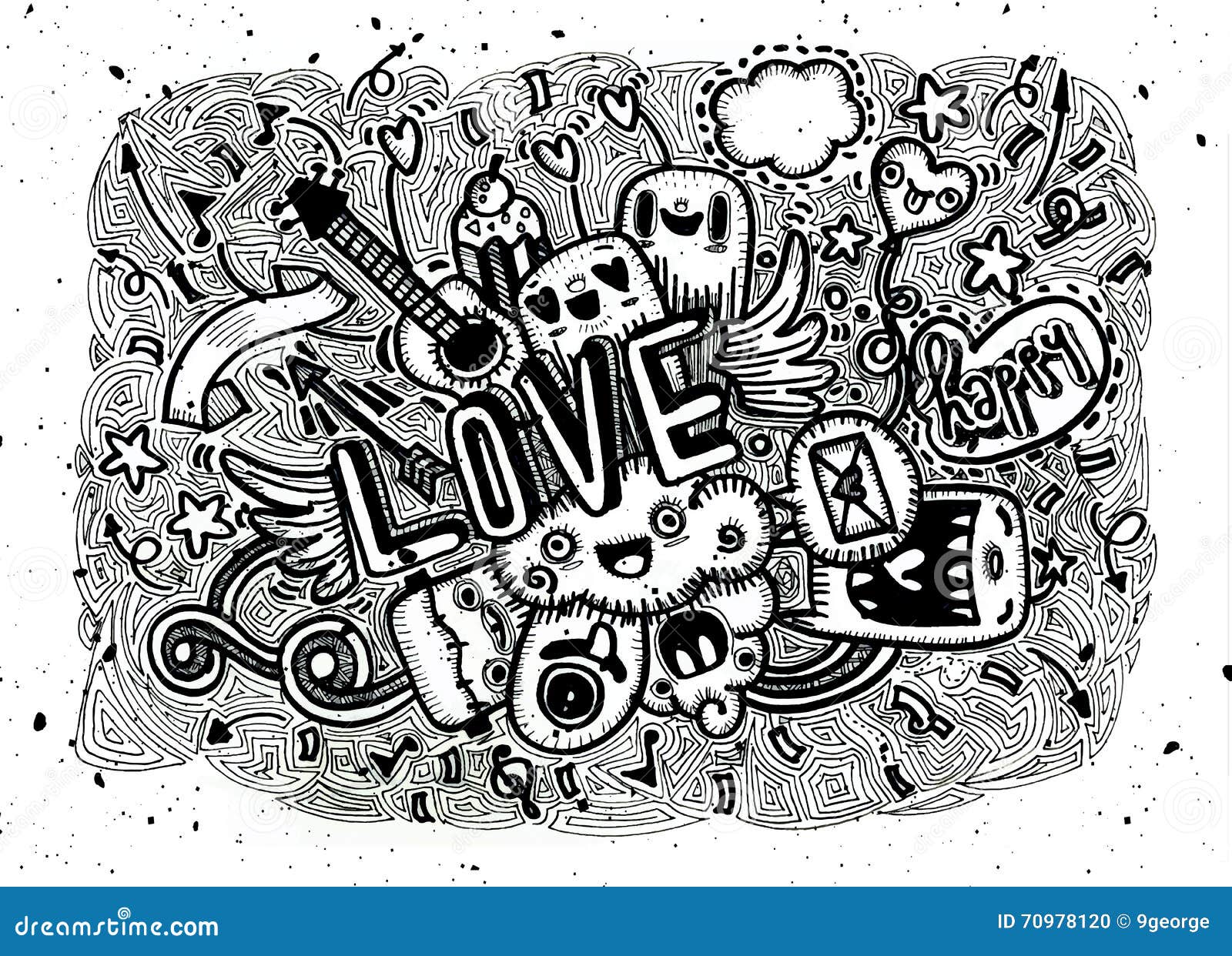 Hand drawn love doodles stock vector. Illustration of hearts - 70978120