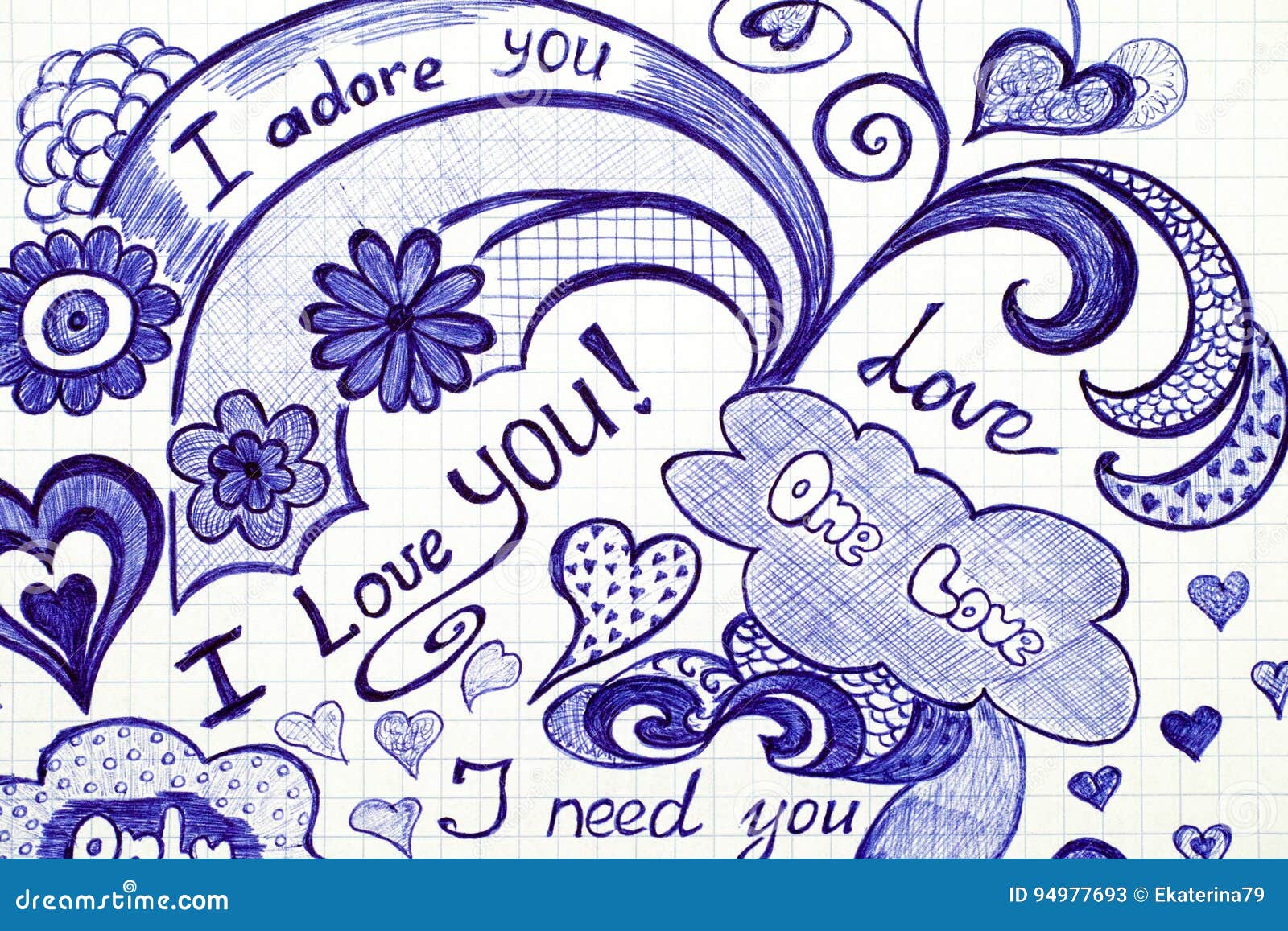 Hand Drawn Love Doodles Messages on Paper Stock Image - Image of ...