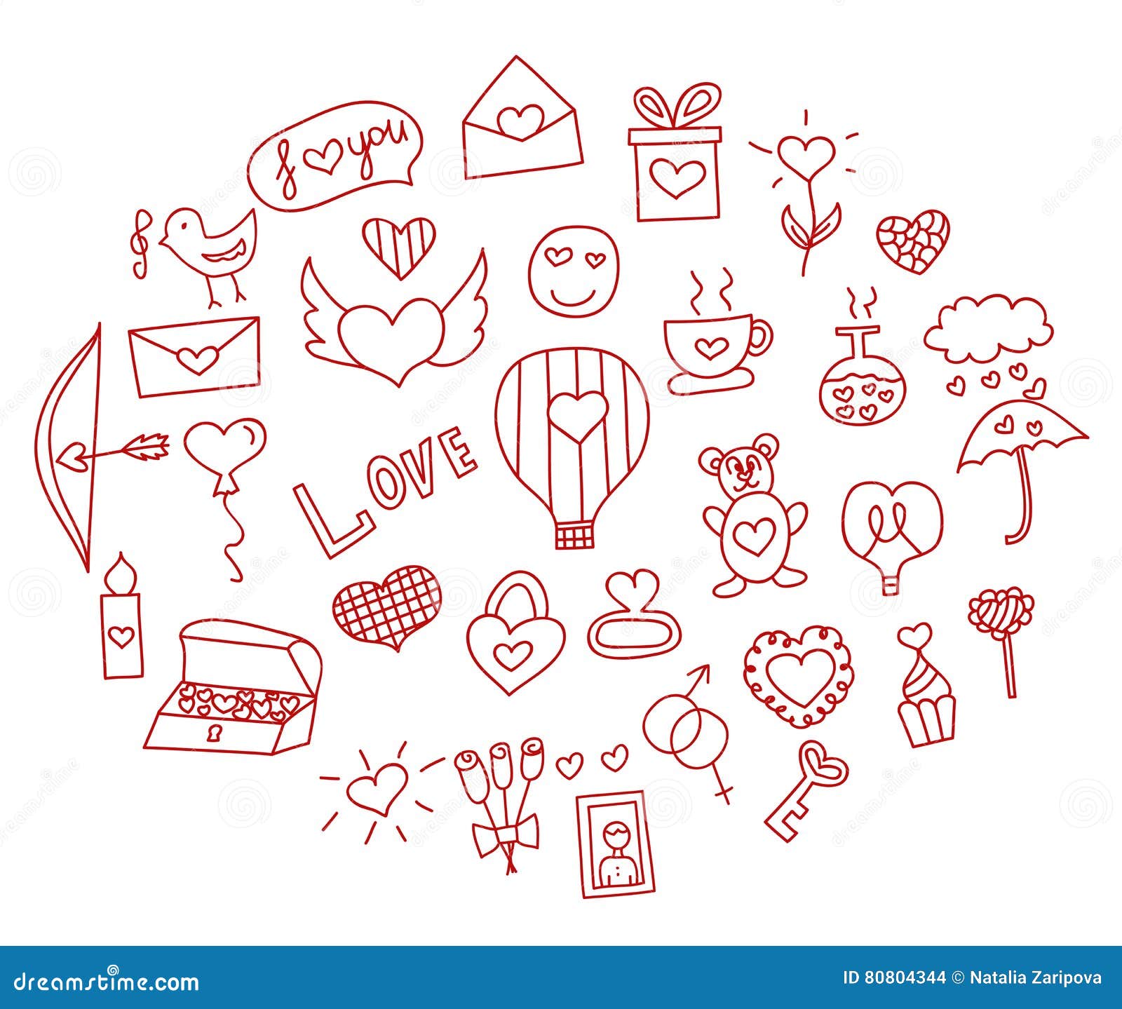 Hand Drawn Love and Hearts Doodles Icon Set , Illustration Stock ...
