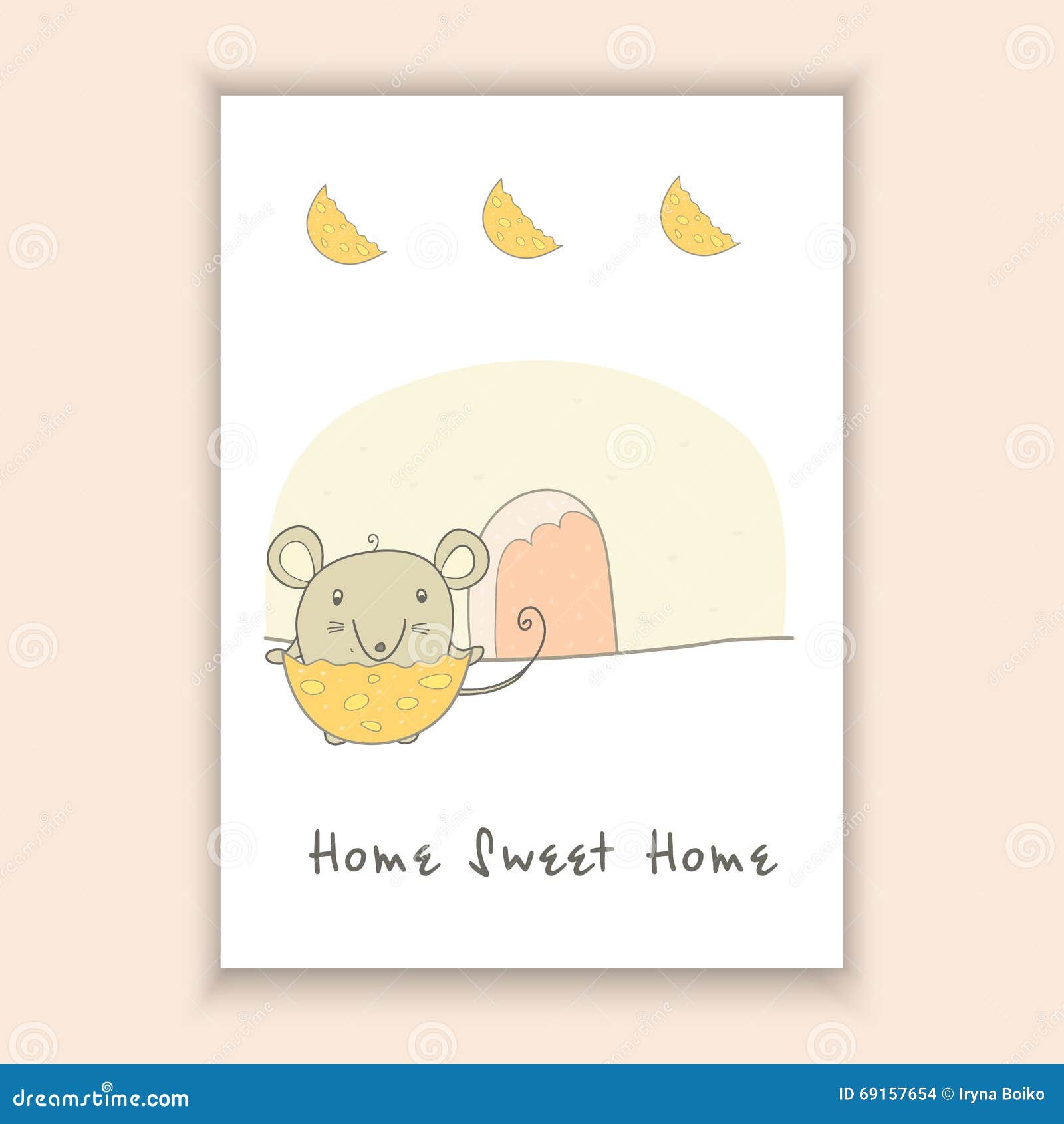 Hand Drawn Lovely With Mouse, Cheese, Den - Cute Postcard Made In ...