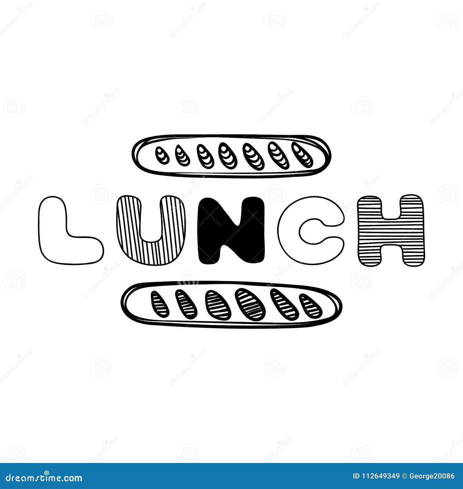 Hand Drawn Lunch Logo for Cafe with Bread. Stock Vector - Illustration ...