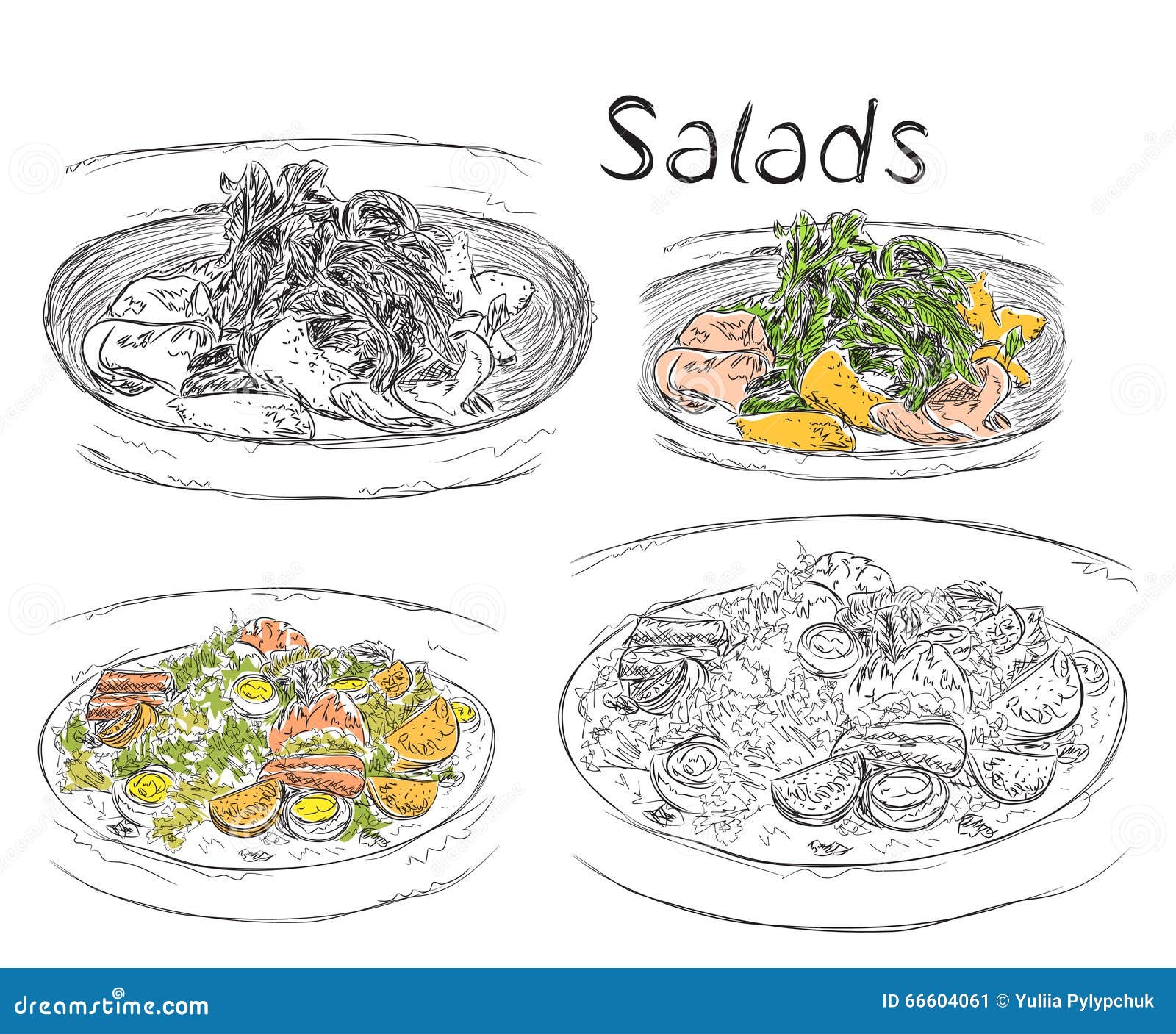 Hand Drawn Lunch Menu of the Salads Stock Vector - Illustration of ...