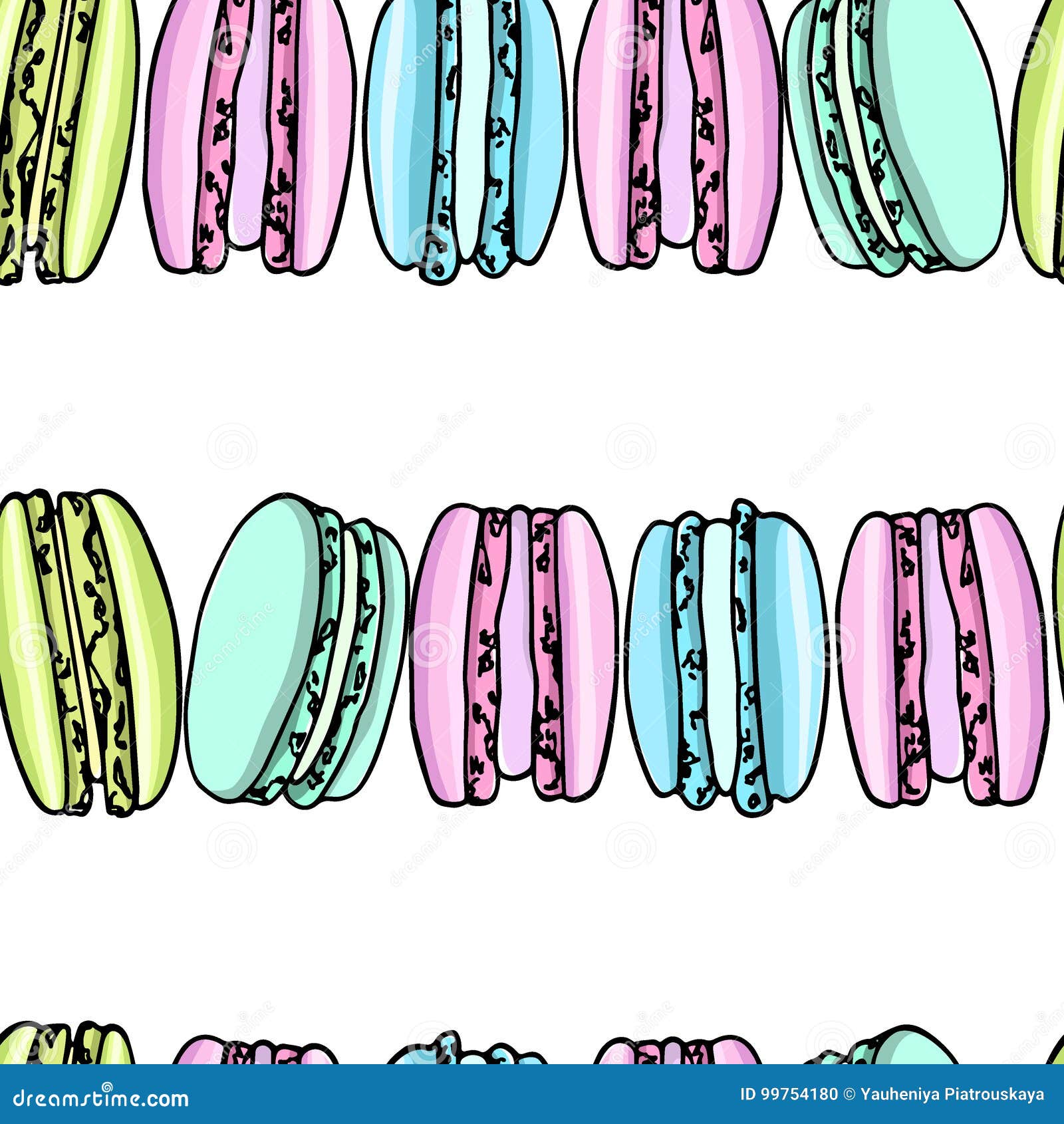 Hand Drawn Macarons Pattern Stock Vector - Illustration of fresh, food ...