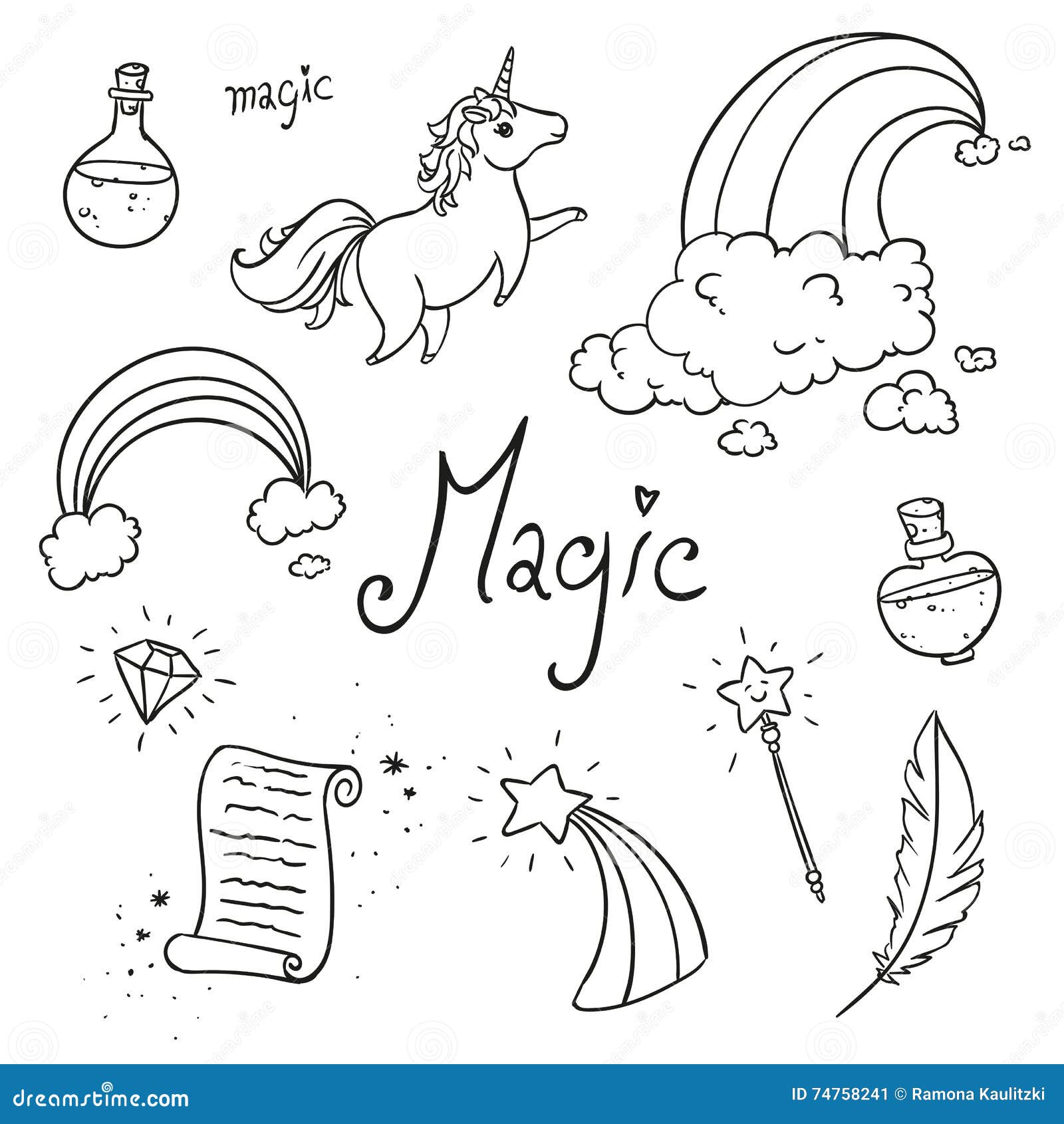 Hand Drawn Magic Doodles stock illustration. Illustration of magician ...
