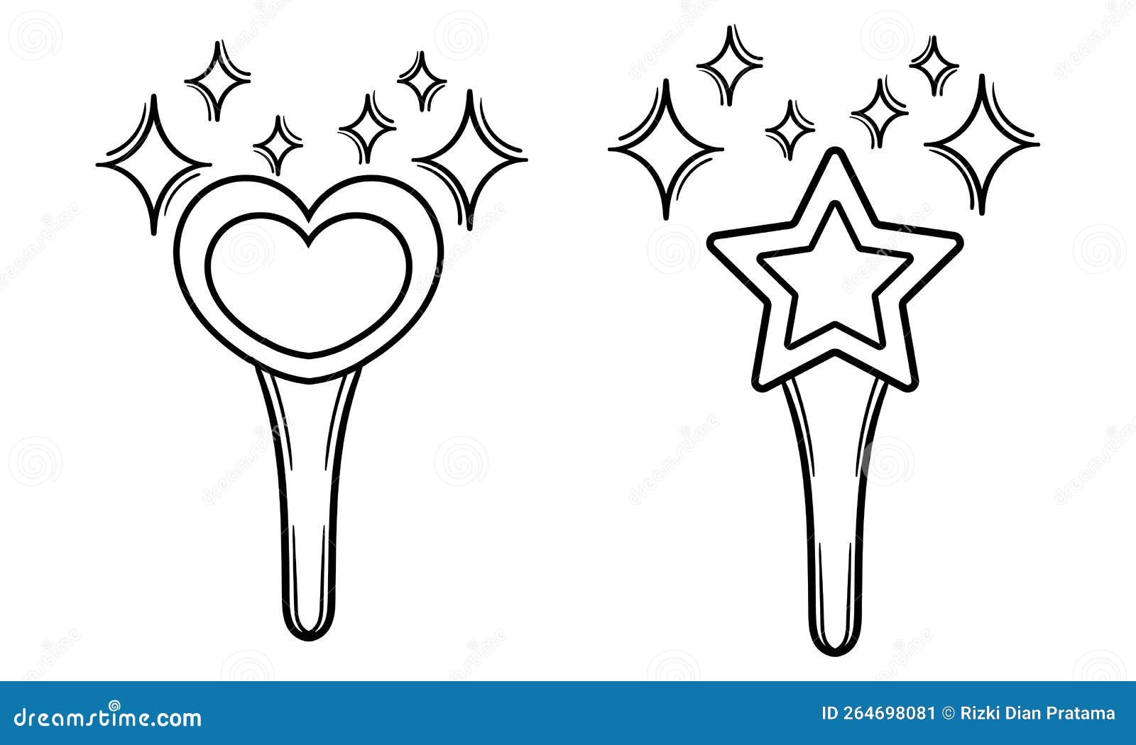 Hand Drawn Magic Wand Shaped Heart and Star Stock Vector - Illustration ...