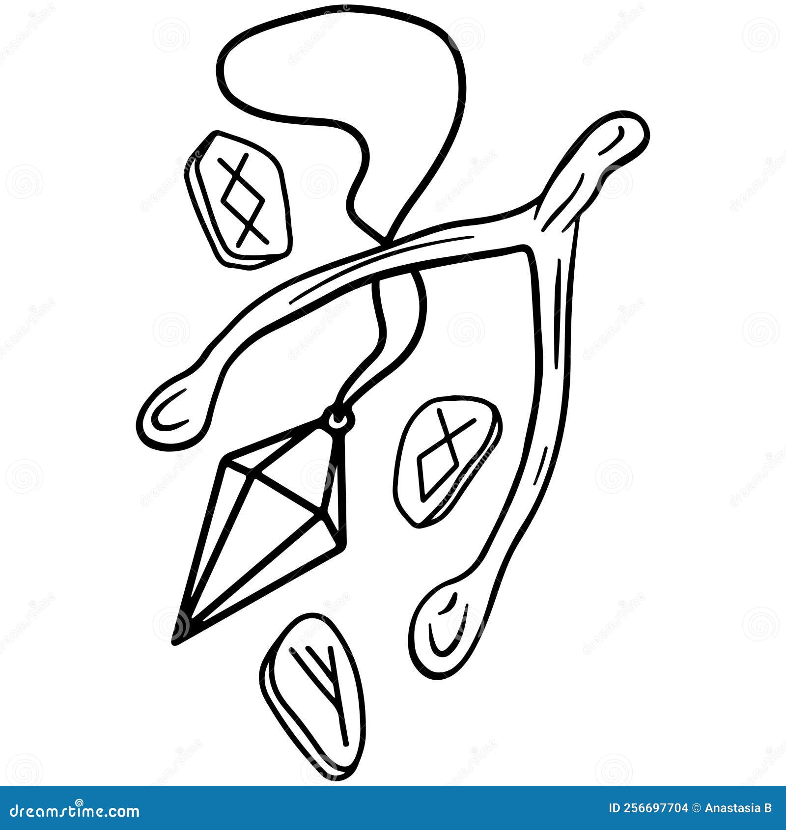 Hand Drawn Magical Composition of an Amulet, a Wish Bone and Runes ...