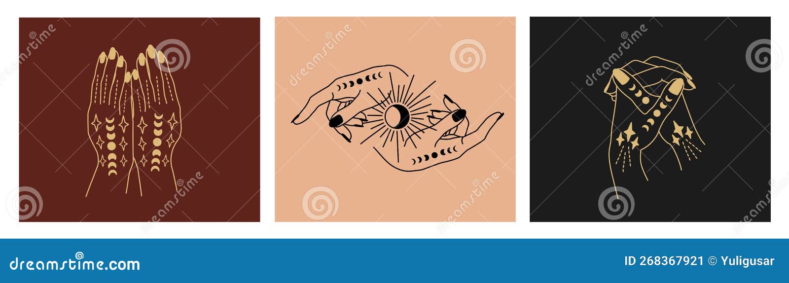 Hand-drawn Magical Hands. Cursing Hands. Mystical Elements. Stock ...