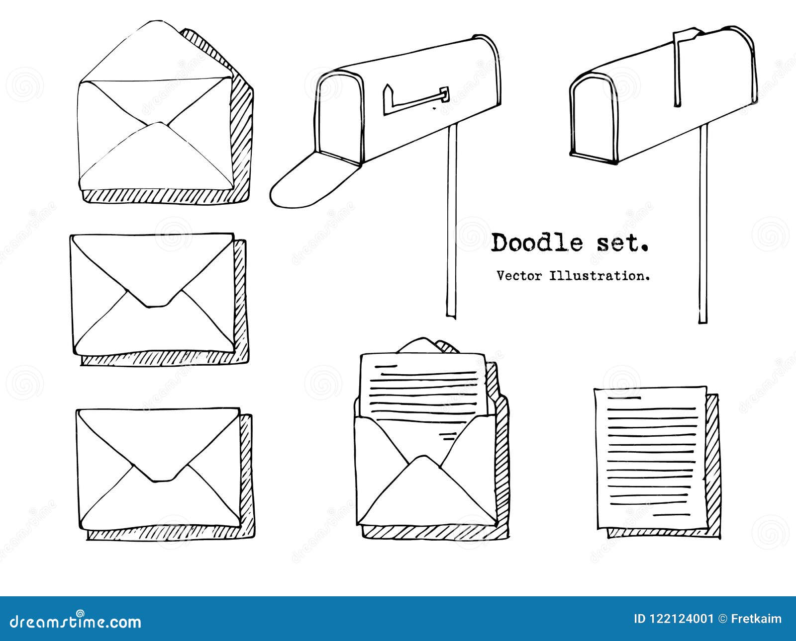 Hand Drawn Mail, Post, Letter, Envelope, Paper Plane Set. Vector ...