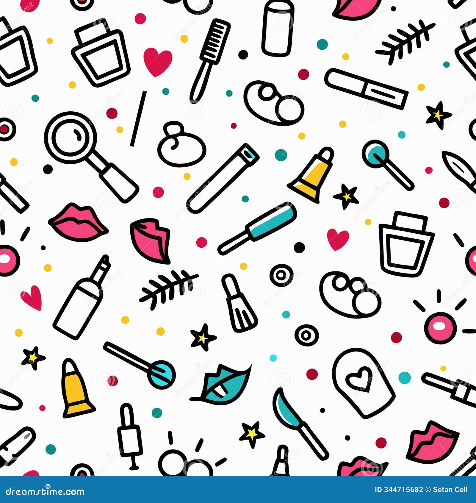 Hand Drawn Makeup and Beauty Seamless Pattern Stock Vector ...