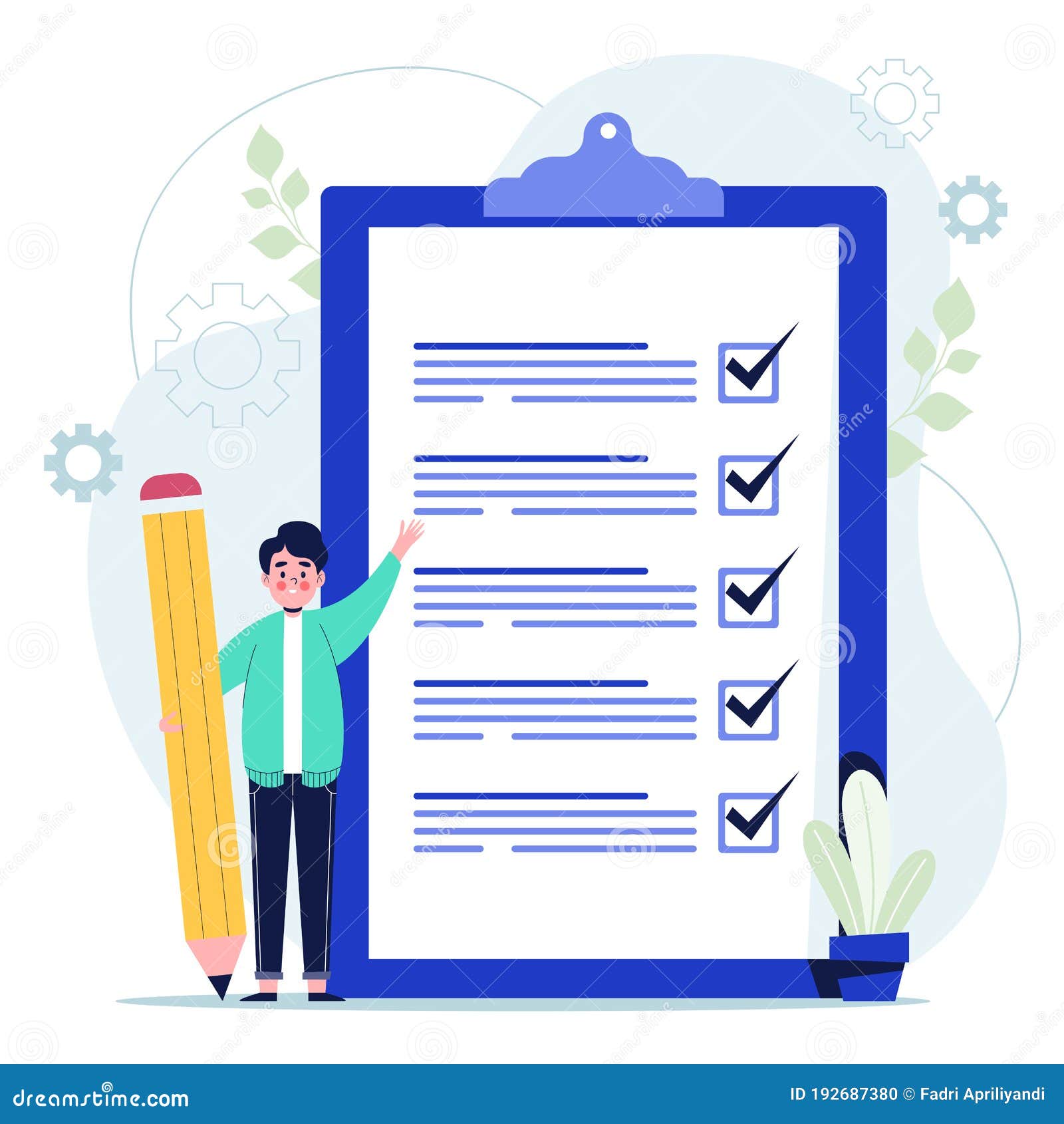 Hand Drawn Man Checking Giant Check List Stock Vector - Illustration of ...