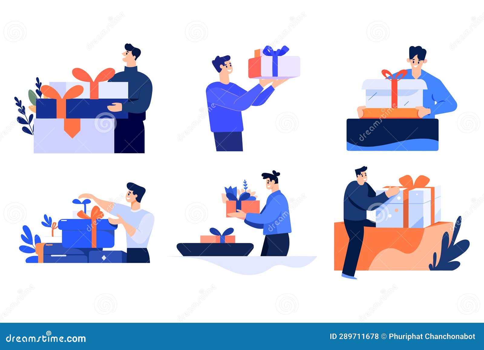 Hand Drawn Man with Gift in the Concept of Gift Giving in Flat Style ...