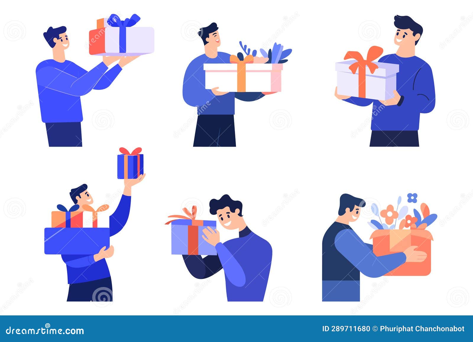 Hand Drawn Man with Gift in the Concept of Gift Giving in Flat Style ...