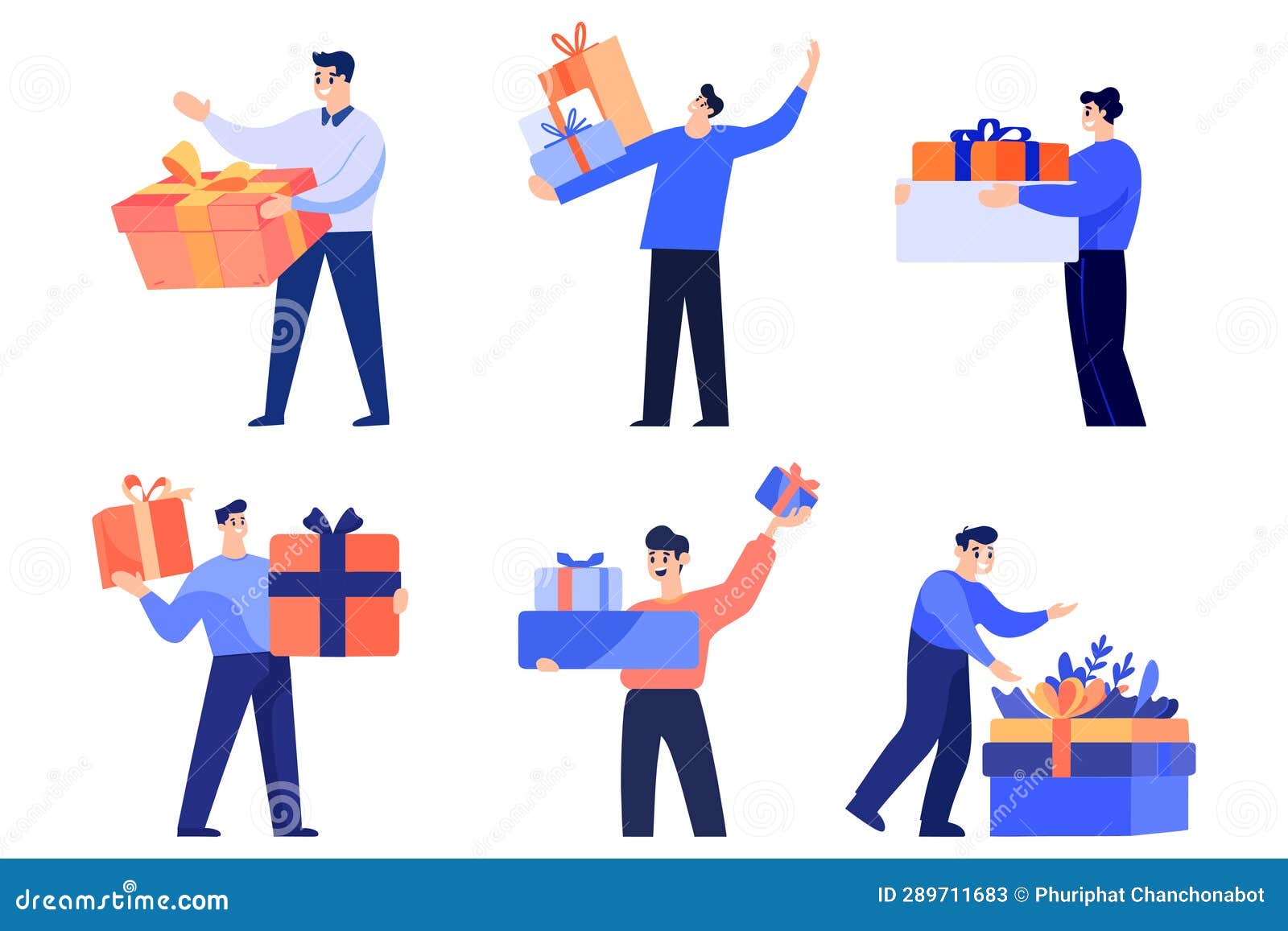 Hand Drawn Man with Gift in the Concept of Gift Giving in Flat Style ...