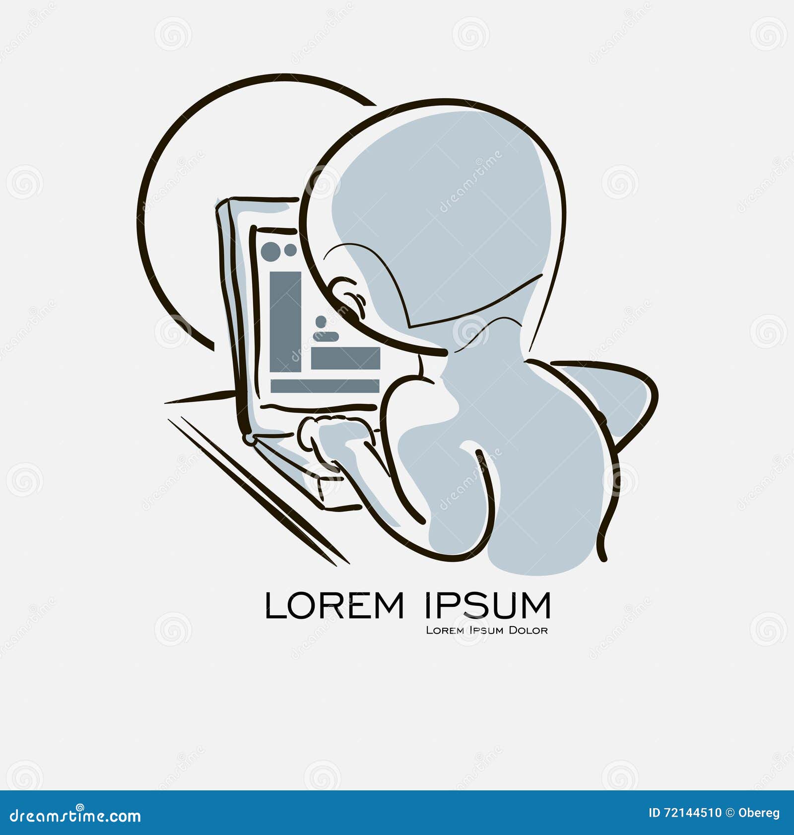 Hand Drawn Man with Laptop Back View Stock Vector - Illustration of ...