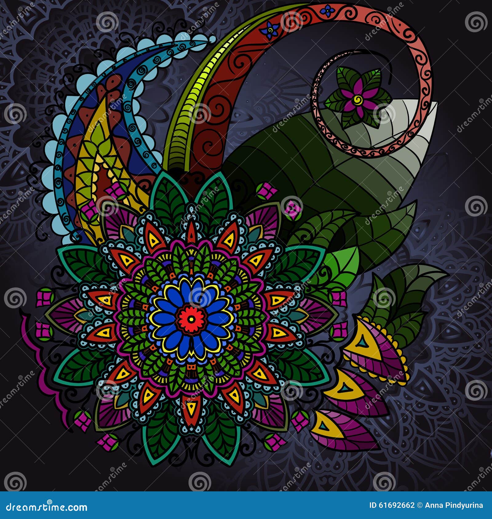 Hand Drawn Mandala, Circular Colored Pattern for Stock Vector ...