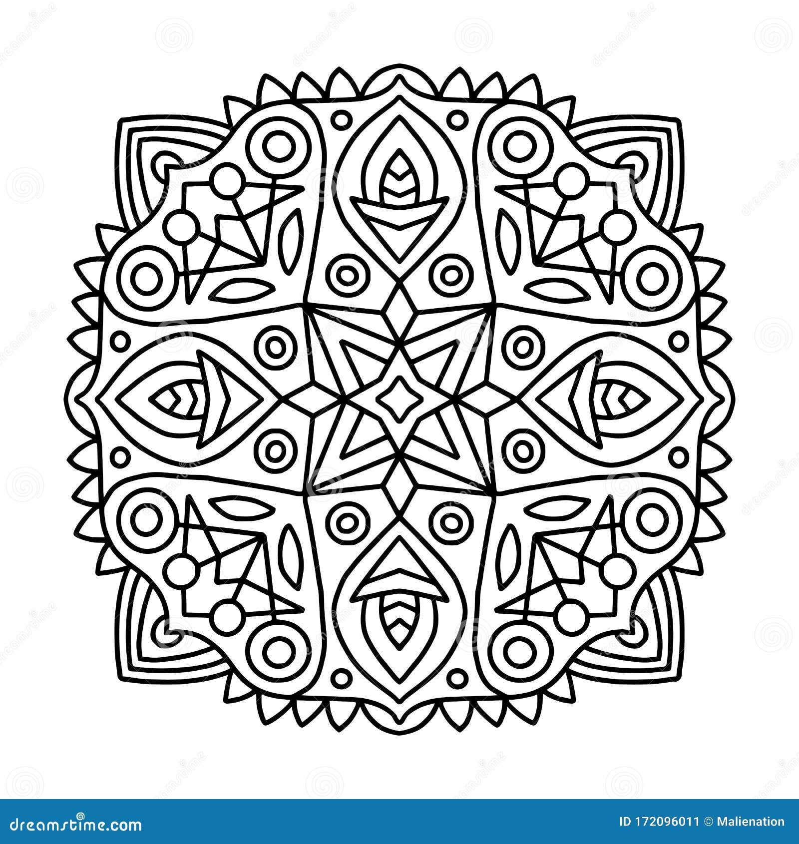 Hand Drawn Mandala Design. Coloring Page Stock Vector - Illustration of ...