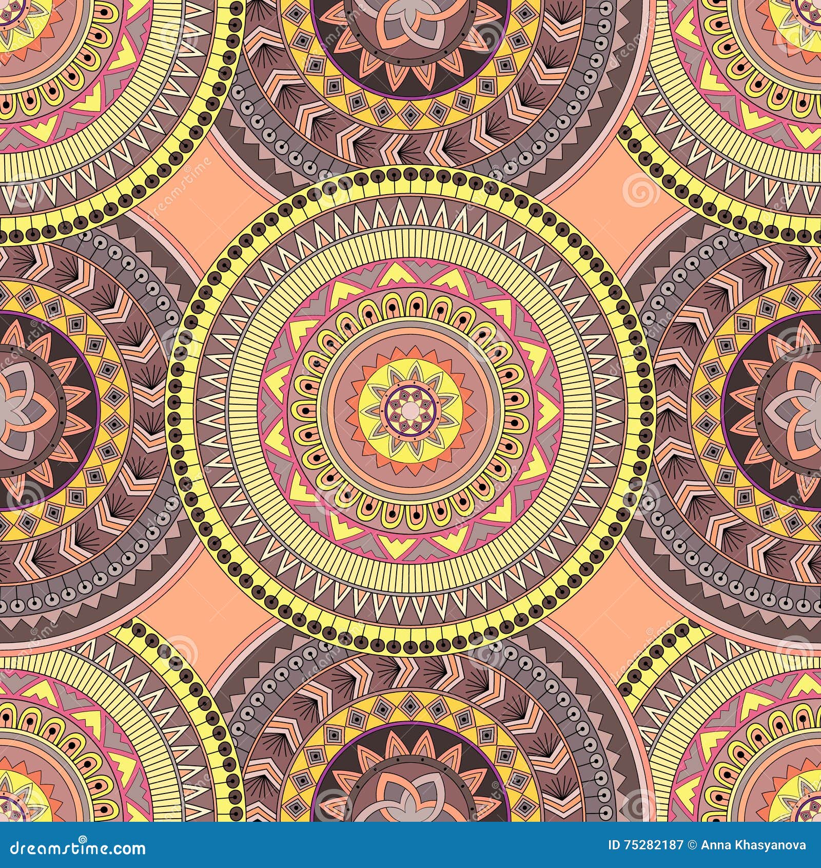 Hand Drawn Mandala Ethnic Seamless Pattern. Stock Illustration ...