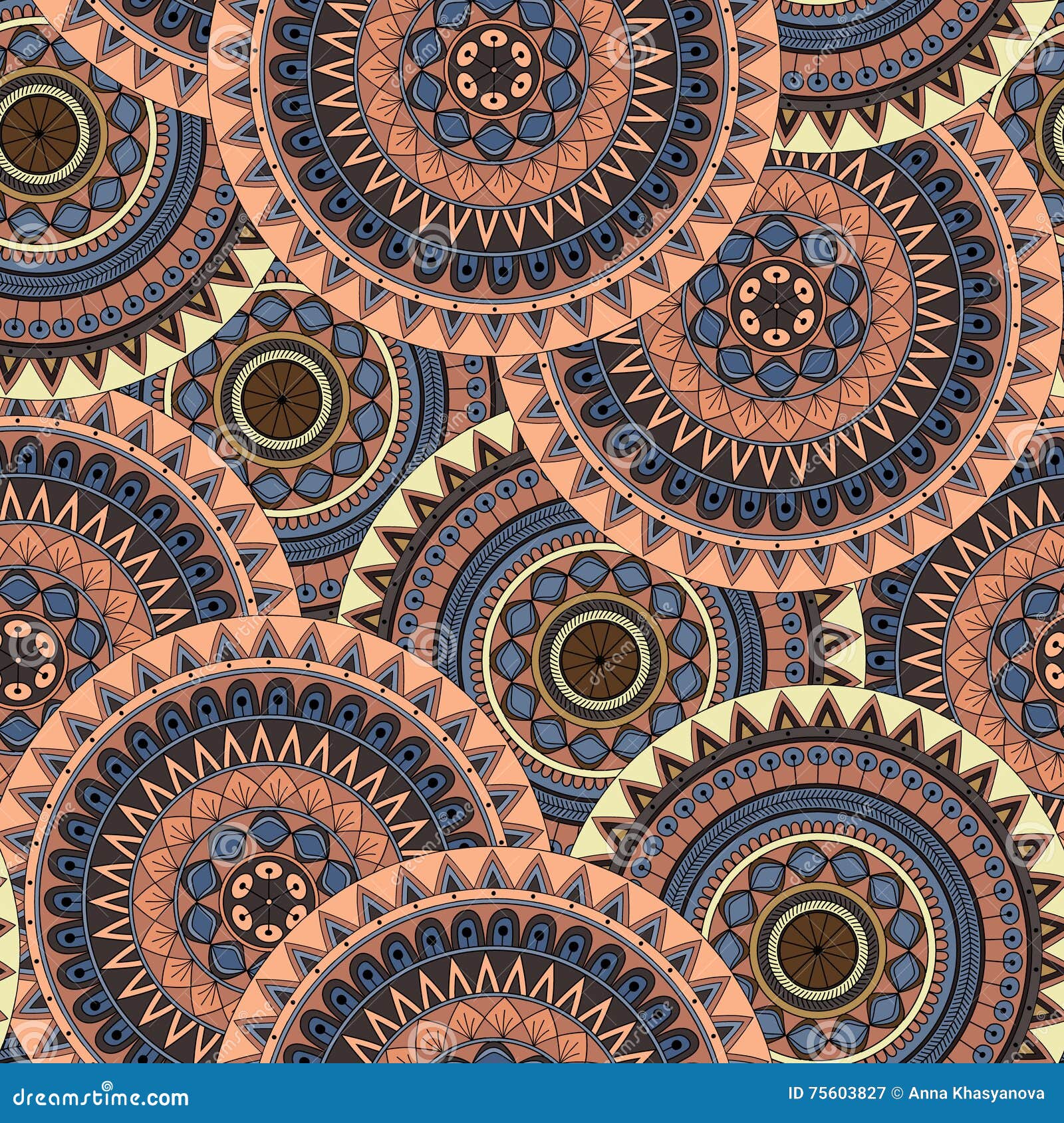 Hand Drawn Mandala Ethnic Seamless Pattern. Stock Illustration ...