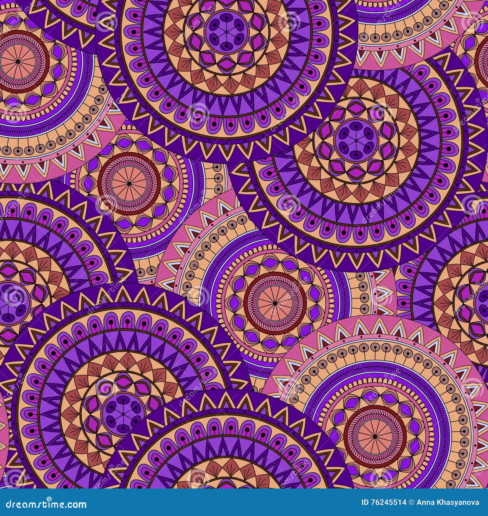 Hand Drawn Mandala Ethnic Seamless Pattern. Stock Illustration ...