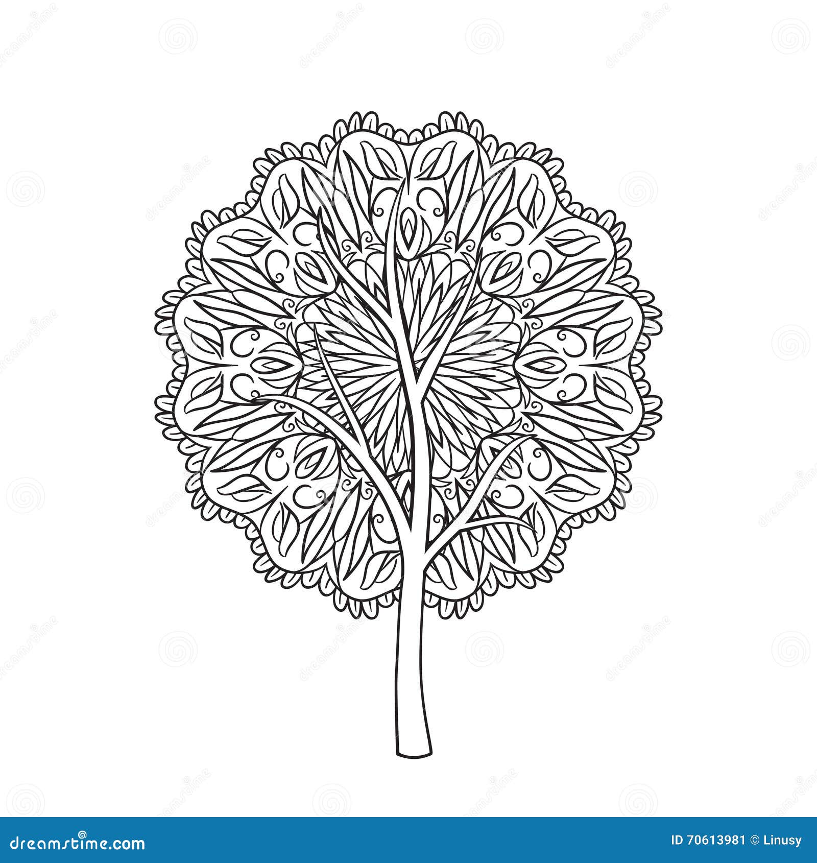 Hand drawn mandala tree stock vector. Illustration of drawn - 70613981